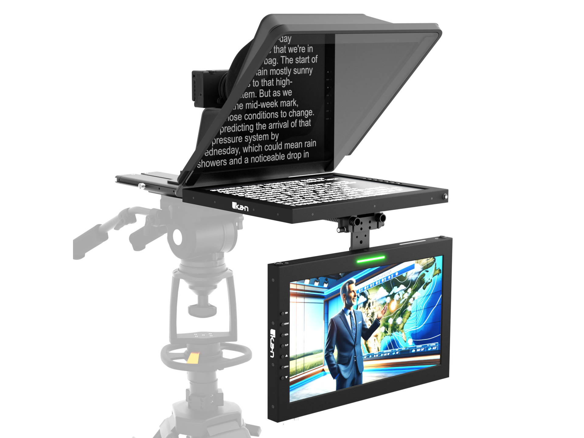 Ikan High Bright 15" Tally Teleprompter w/ 15" Widescreen SDI Talent ...