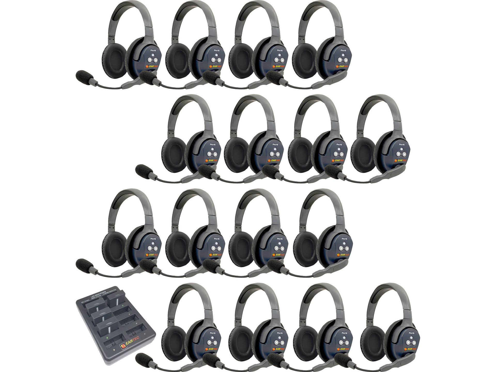 Eartec Ultralite Pro16 Full Duplex Wireless Intercom System With 16 Dual Ear Headsets 2 4 Ghz